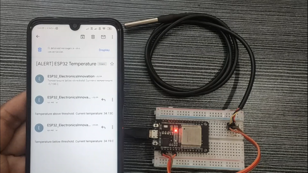 Email alert based on temperature threshold with ESP32 - Electronics Innovation